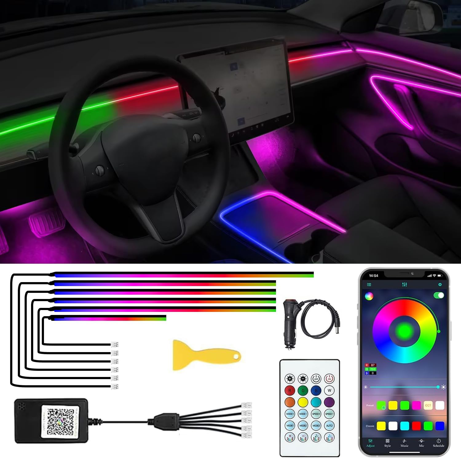 Amazon.com: Add-On Model 3 Y Tesla Interior Lights (Dashboard & Center ...