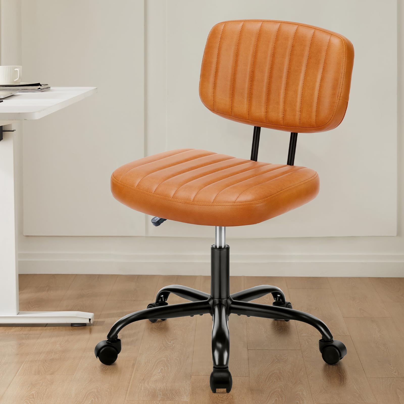 Amazon.com: SMUG Small Armless Office Chair: Beige PU Leather Small ...