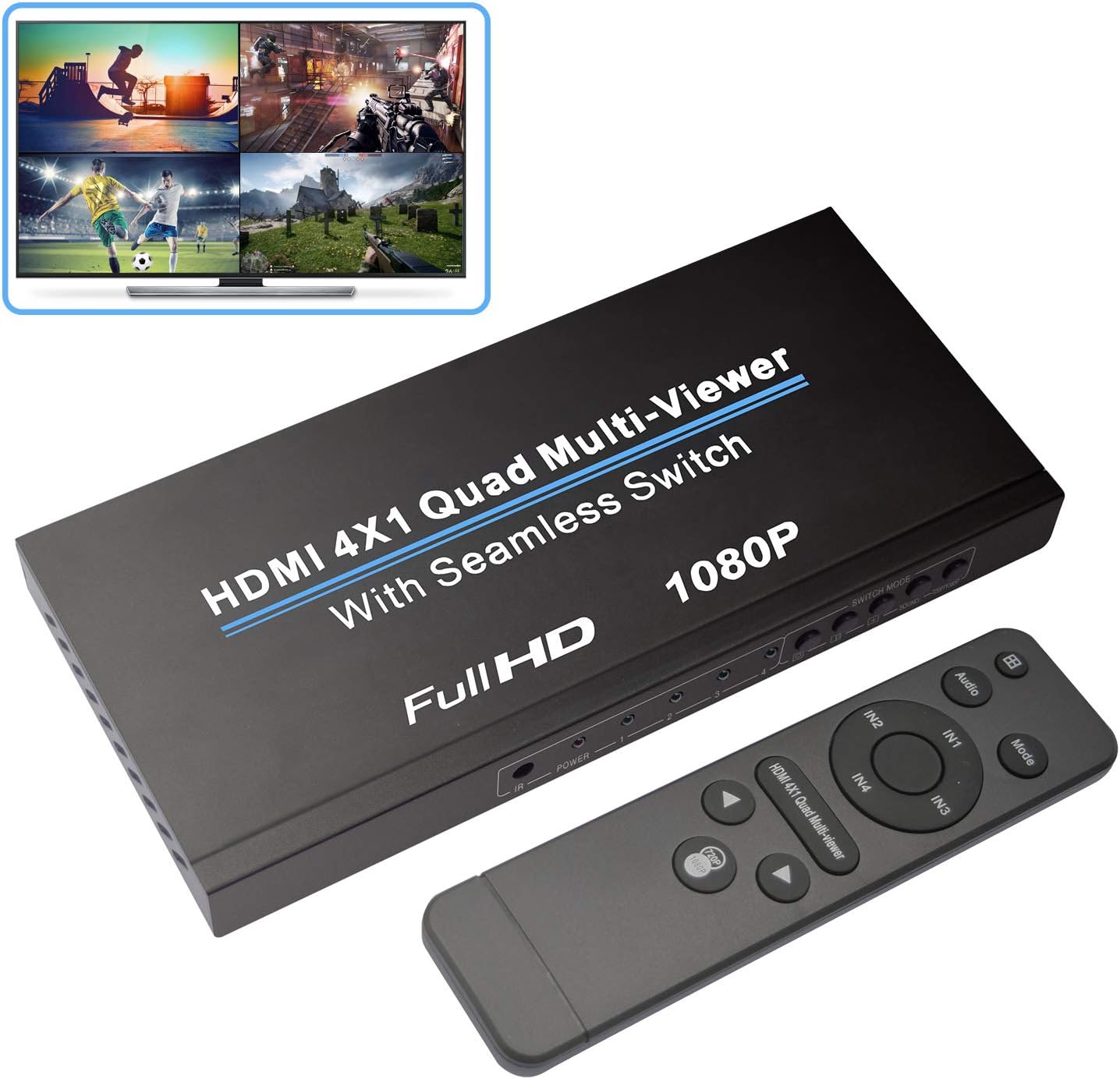 Amazon.com: Quad Multi HDMI Viewer 4 in 1 Out HDMI Switcher 4 Ports ...