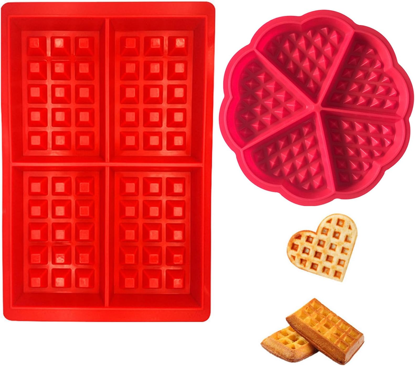 EUPSIIU 2 Pcs Silicon Waffle Moulds, Waffle Maker, Non-Stick Mini Heart ...