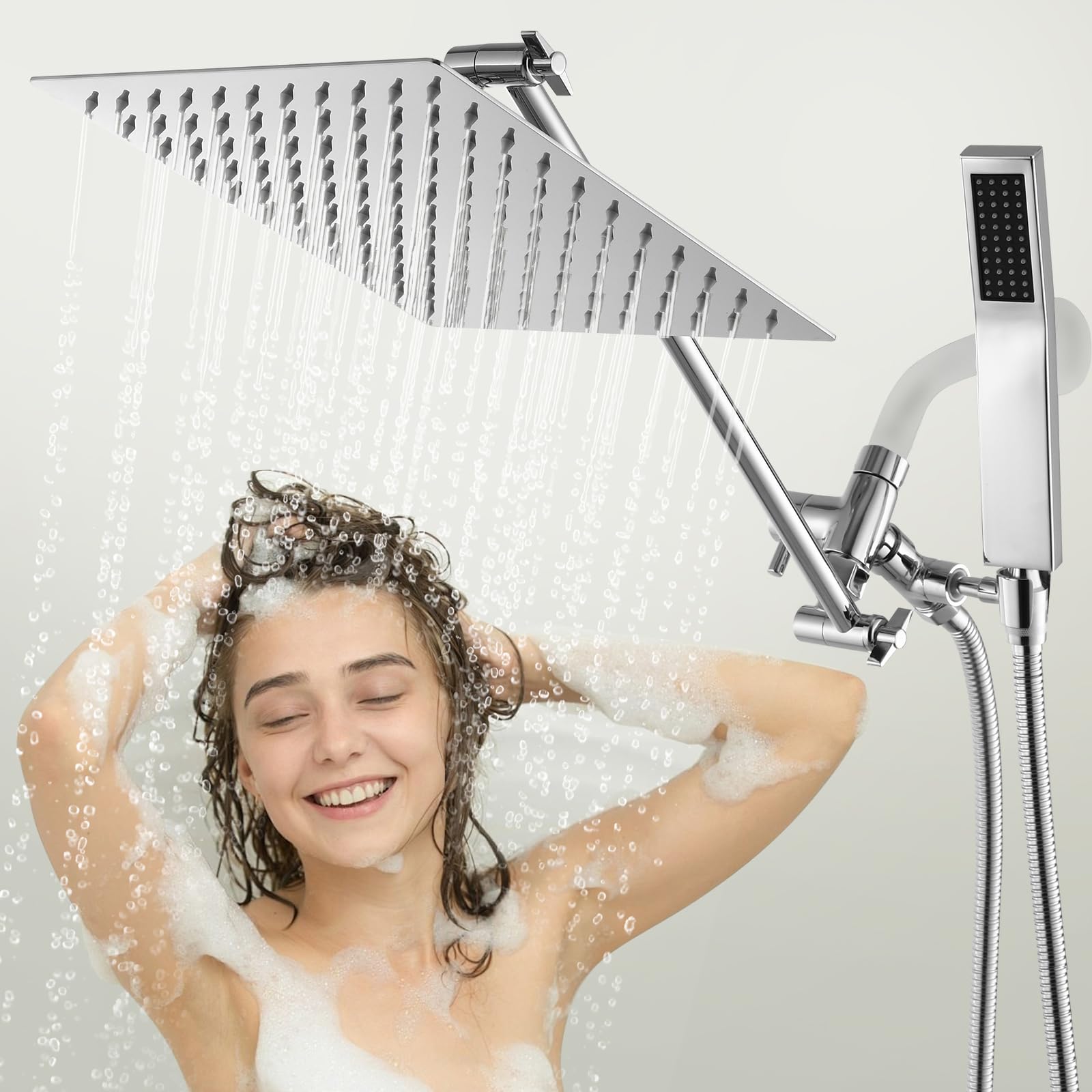 Xuokaer 12 Inch Square Shower Head Set Rain Shower Head Handheld Shower ...