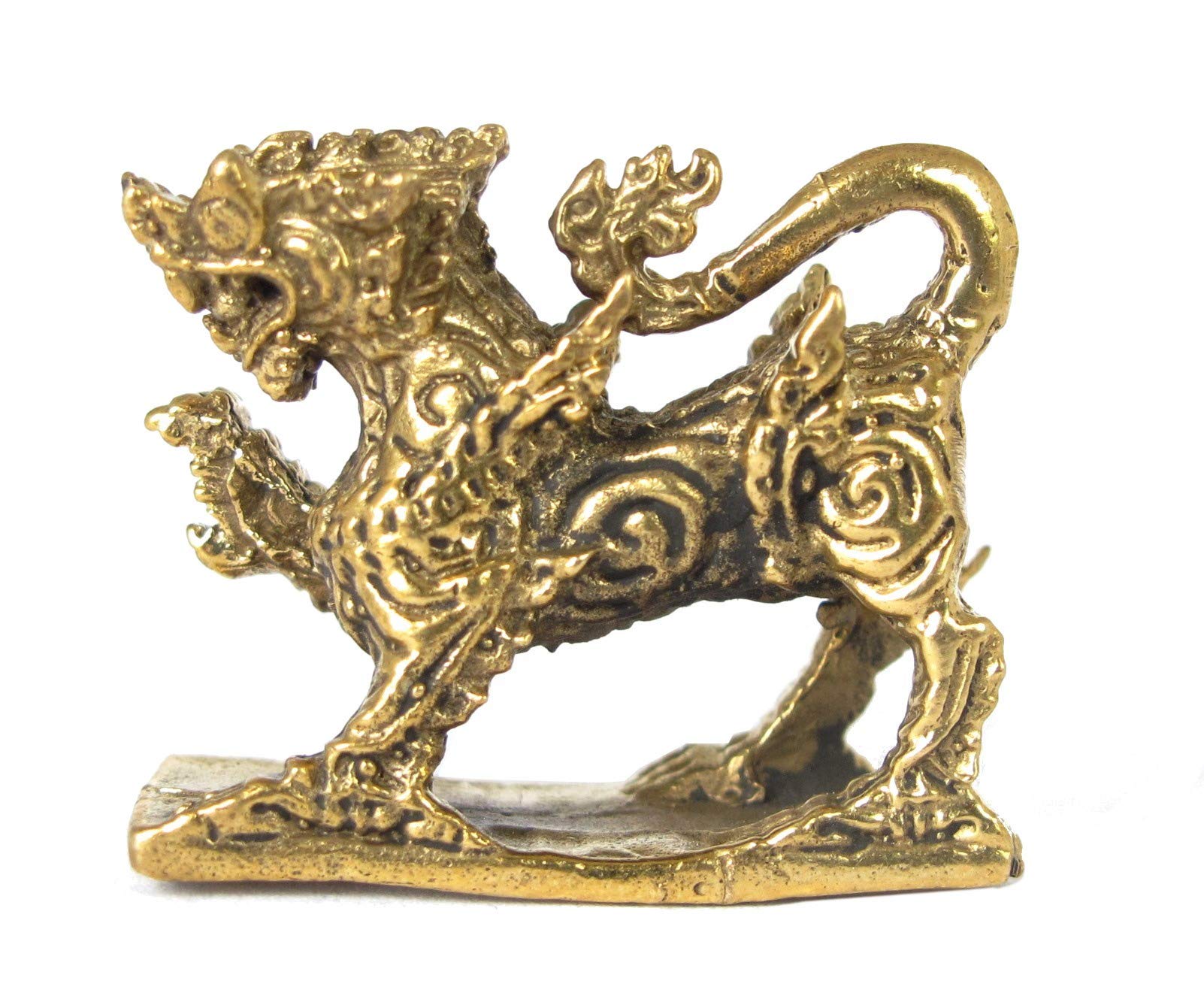 Blue Orchid Foo Dog Amulet Brass Figurine - Singha Lion Thai Fu Dragon ...