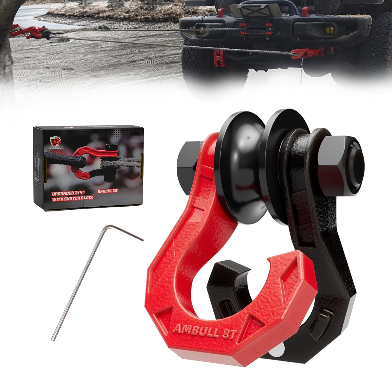 Amazon.com: AMBULL D Ring Separate Shackle with Snatch Block, 3/4" Easy ...