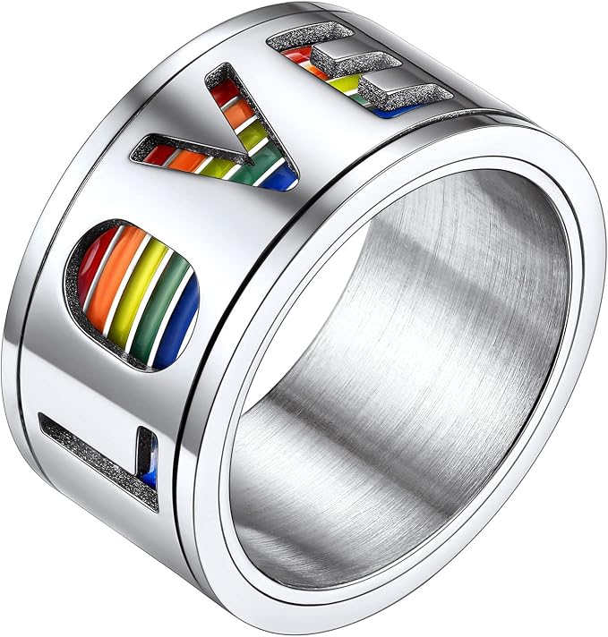 Richsteel 11mm LGBT Gay Pride Ring Rainbow Enamel LGBTQ Band Rings for ...