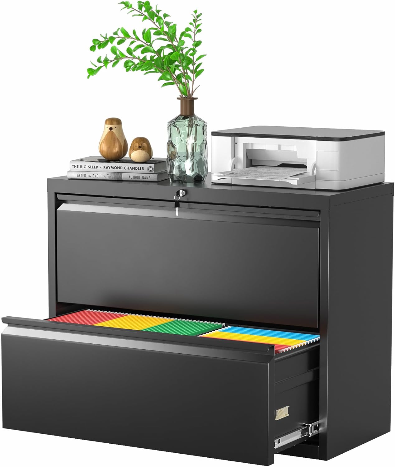 Amazon.com: Greenvelly 2 Drawer Filing Cabinet, Black Lateral File ...