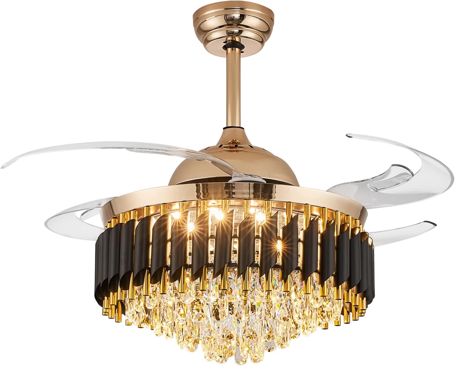 Siljoy 48" Large Luxury Crystal Chandelier Ceiling Fan with Light and ...