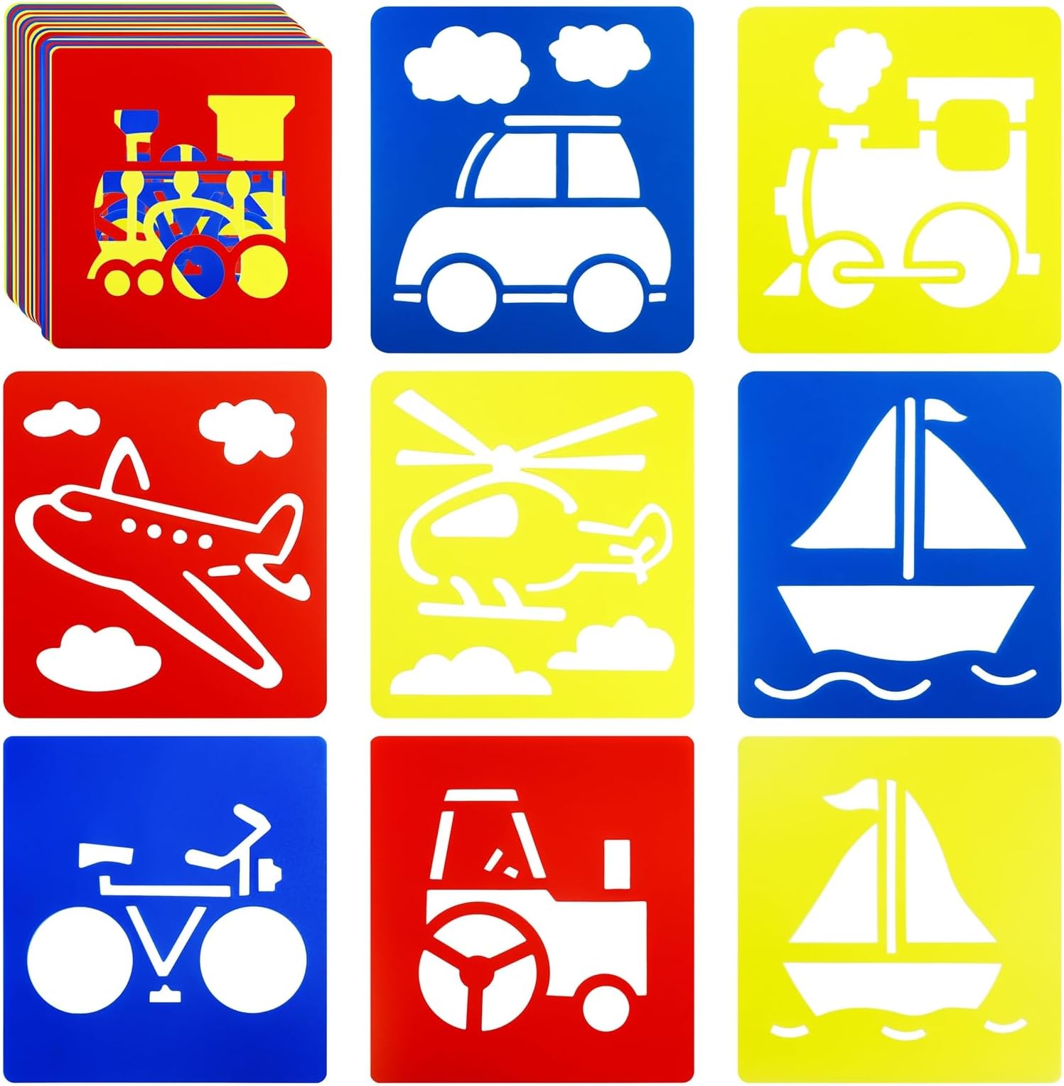 Amazon.com : 24 Pcs Transportation Theme Drawing Painting Stencils Boat ...
