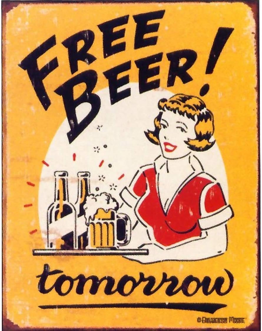 Amazon.com: ERLOOD Free Beer Tomorrow Vintage Funny Home decor Tin Sign ...