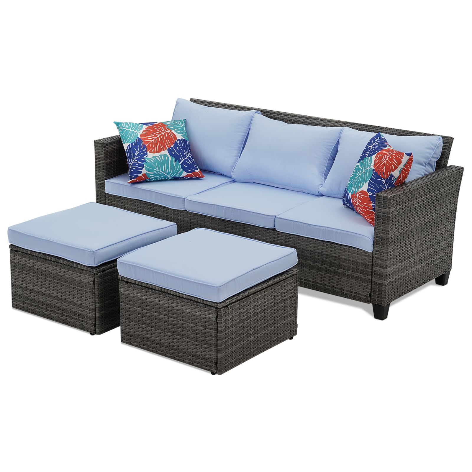 Amazon.com: 3 Piece Patio Furniture Set, PE Wicker Rattan 3-Seat ...