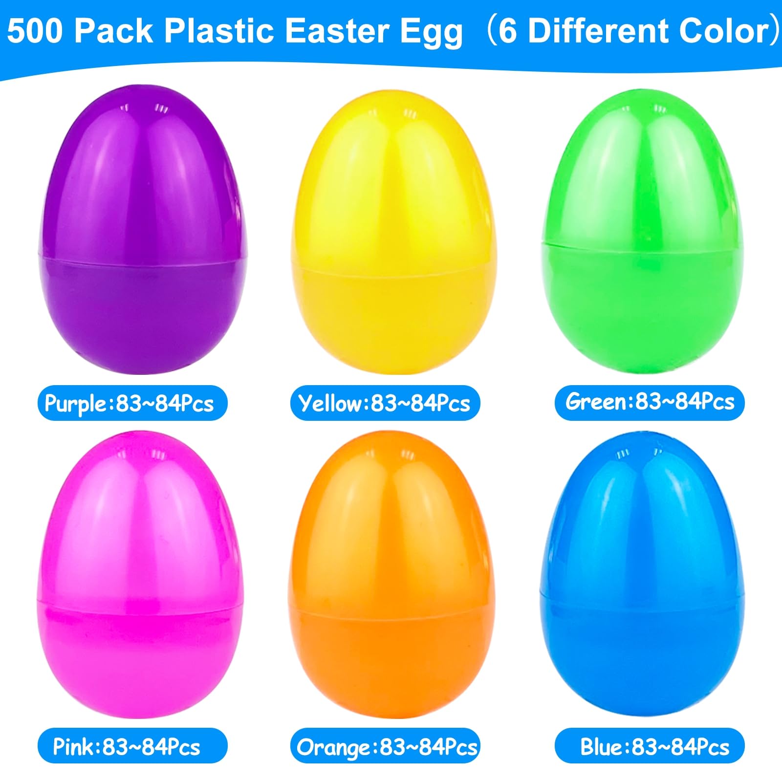AMENON 500 Count Plastic Easter Eggs Bulk 2.2 Inch 6 Colors Empty Shell ...