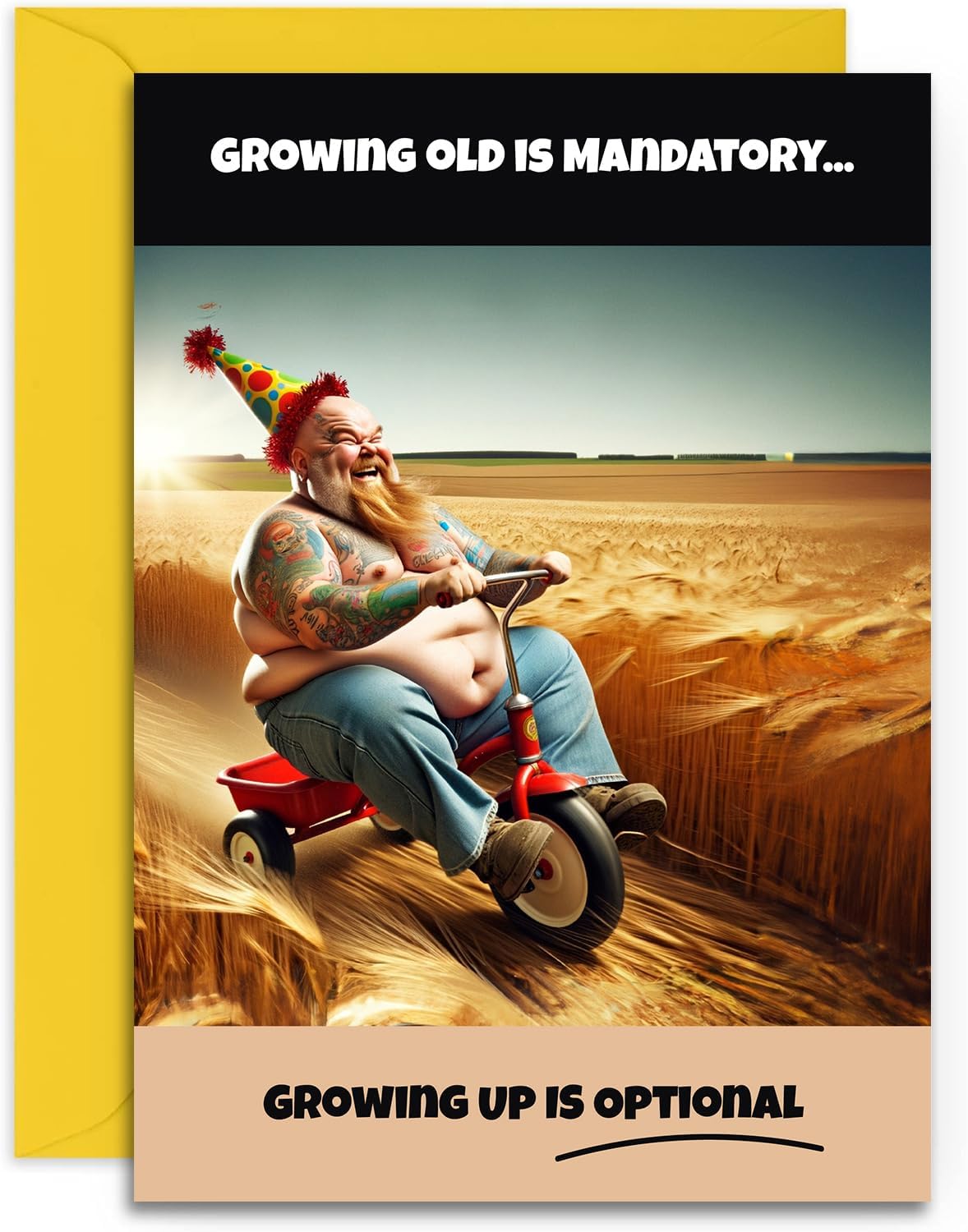Funny Birthday Card - Growing old is optional - A5 Size with Yellow ...