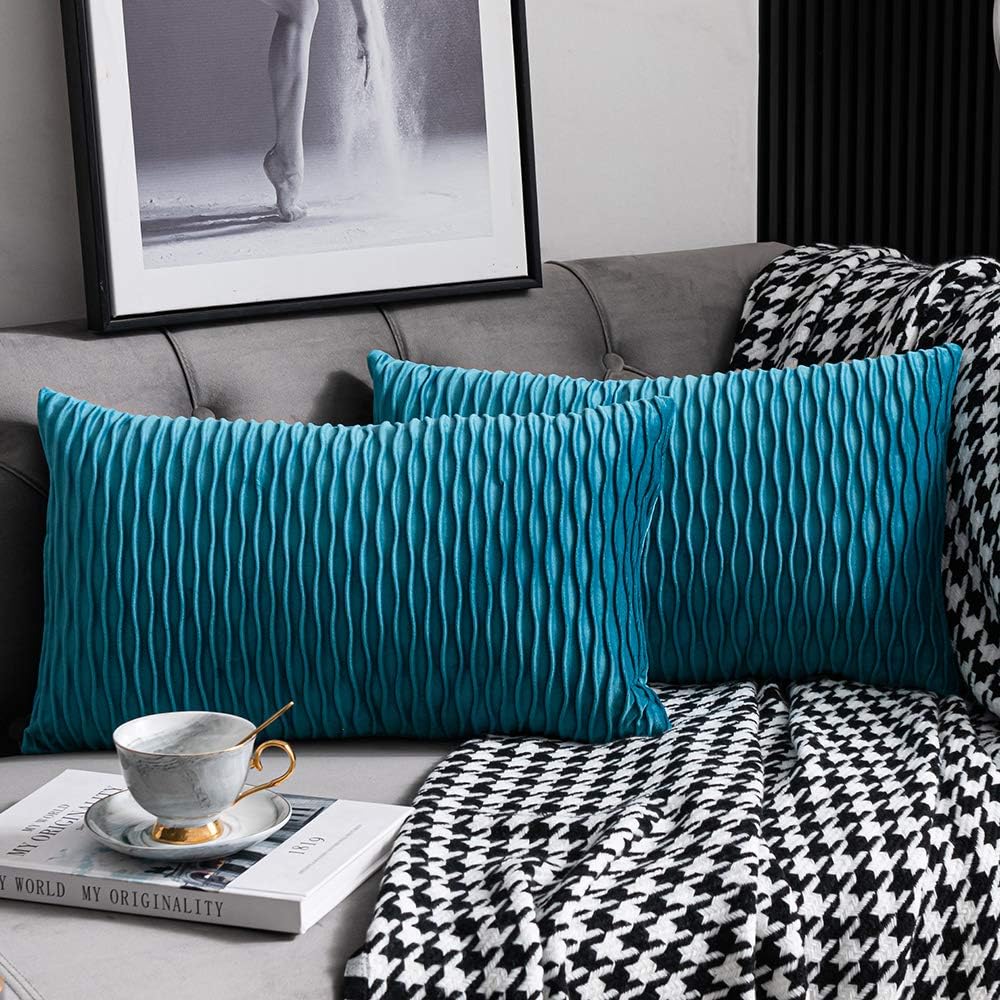 Amazon.com: DEZENE Turquoise Throw Pillow Cases 12x20: 2 Pack 12x20 ...