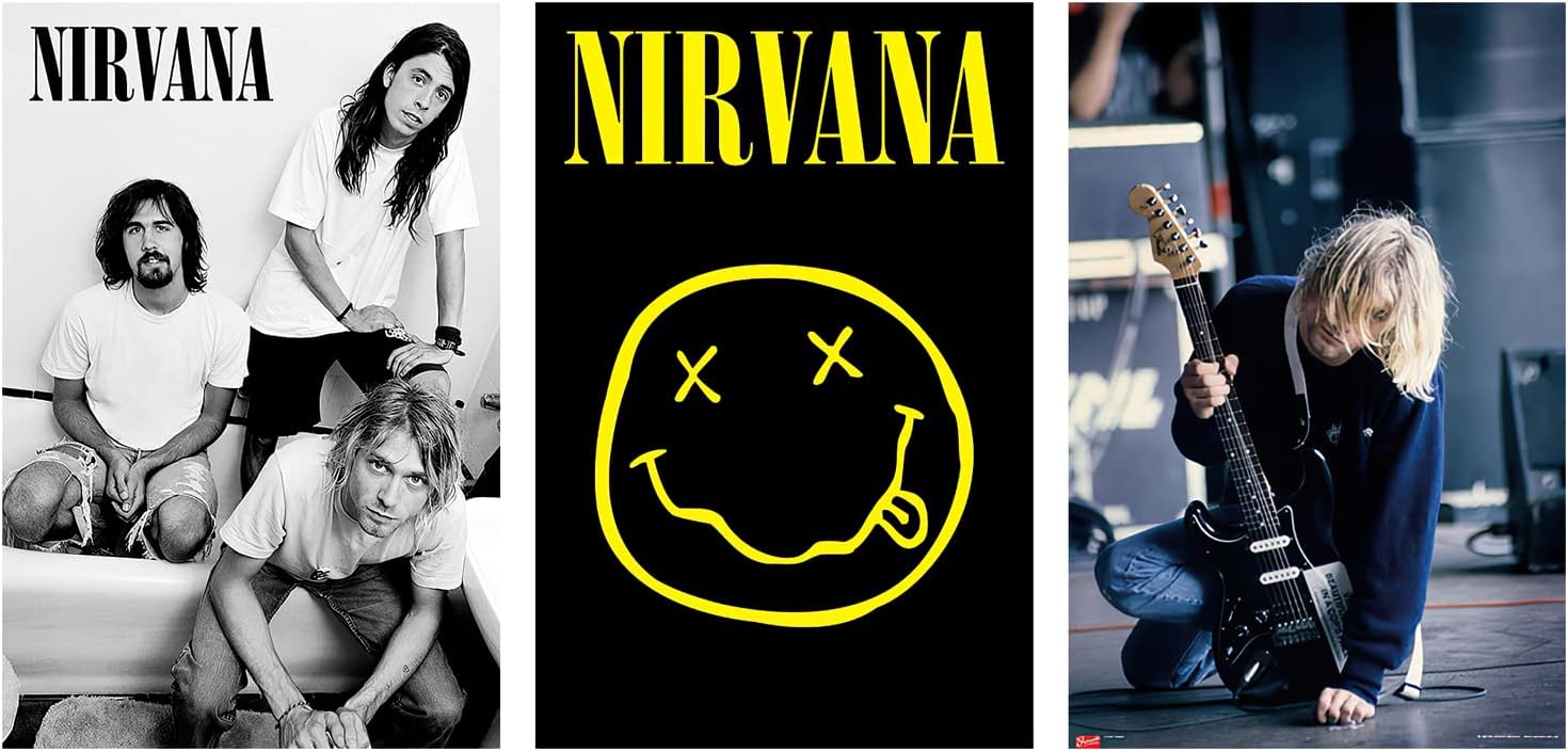 Amazon.com: Nirvana - 3 Piece Music Poster Set (Logo - Smiley, Kurt ...