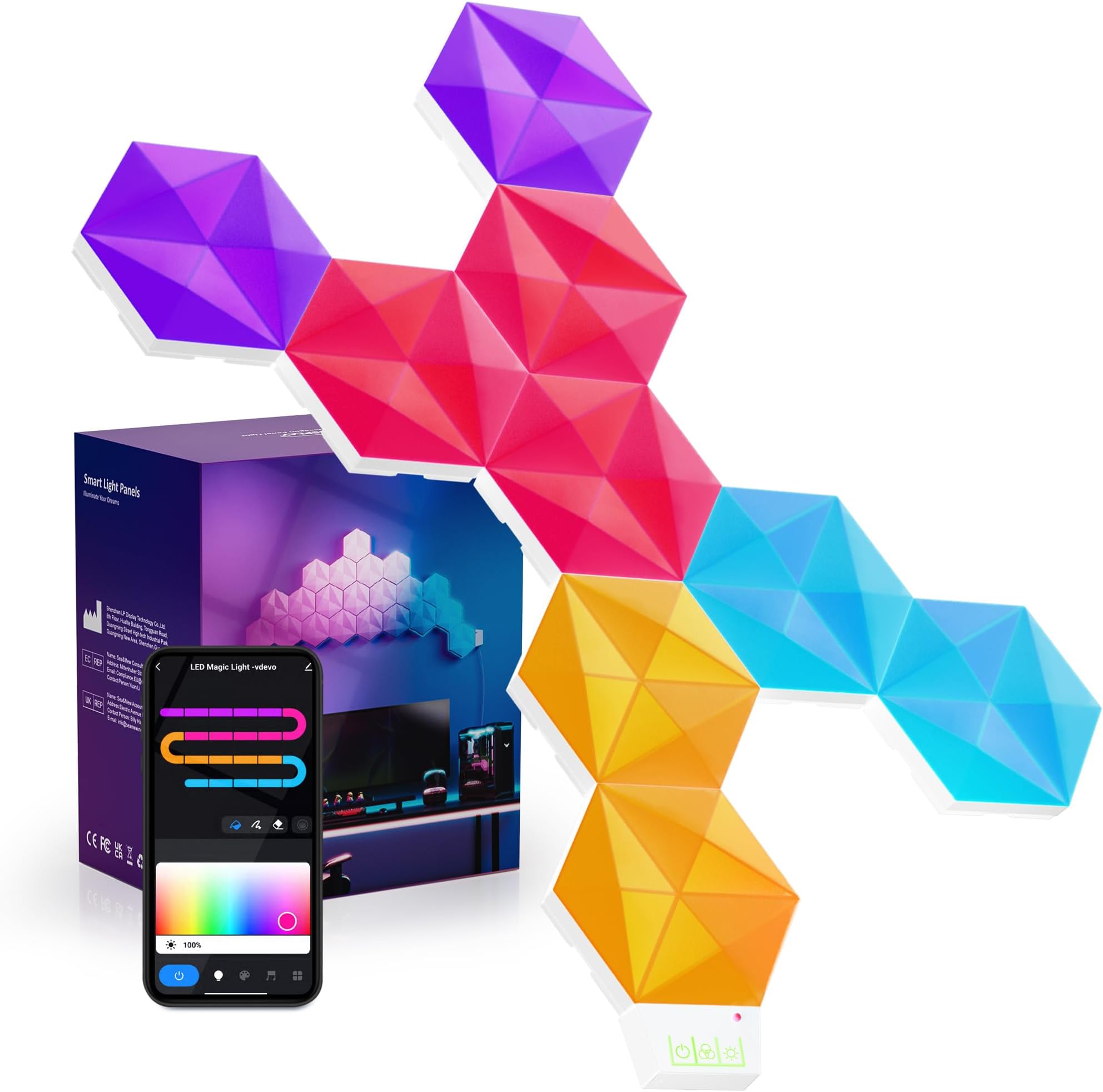 9Pcs Smart Hexagon Led Lights, 3IN Side Length, LED Wall Lights with ...