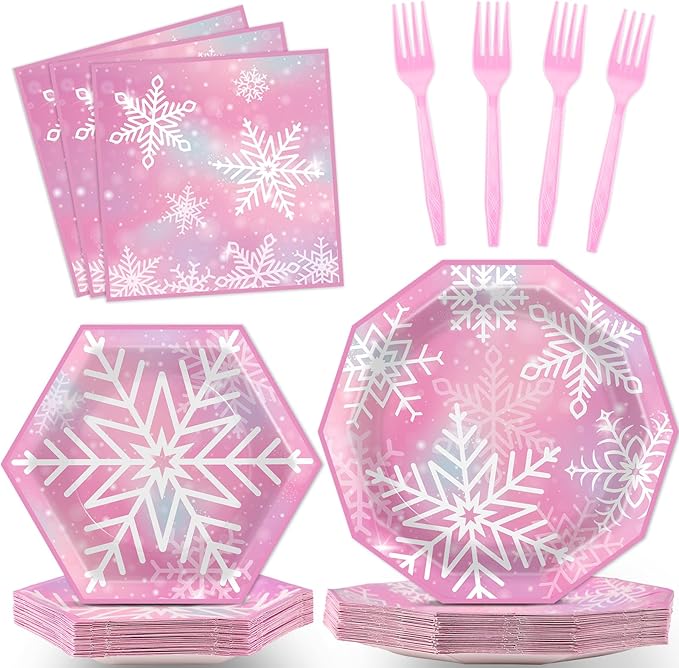 Amazon.com: Serves 24 Christmas Snowflake Paper Plates Lunch Napkin ...