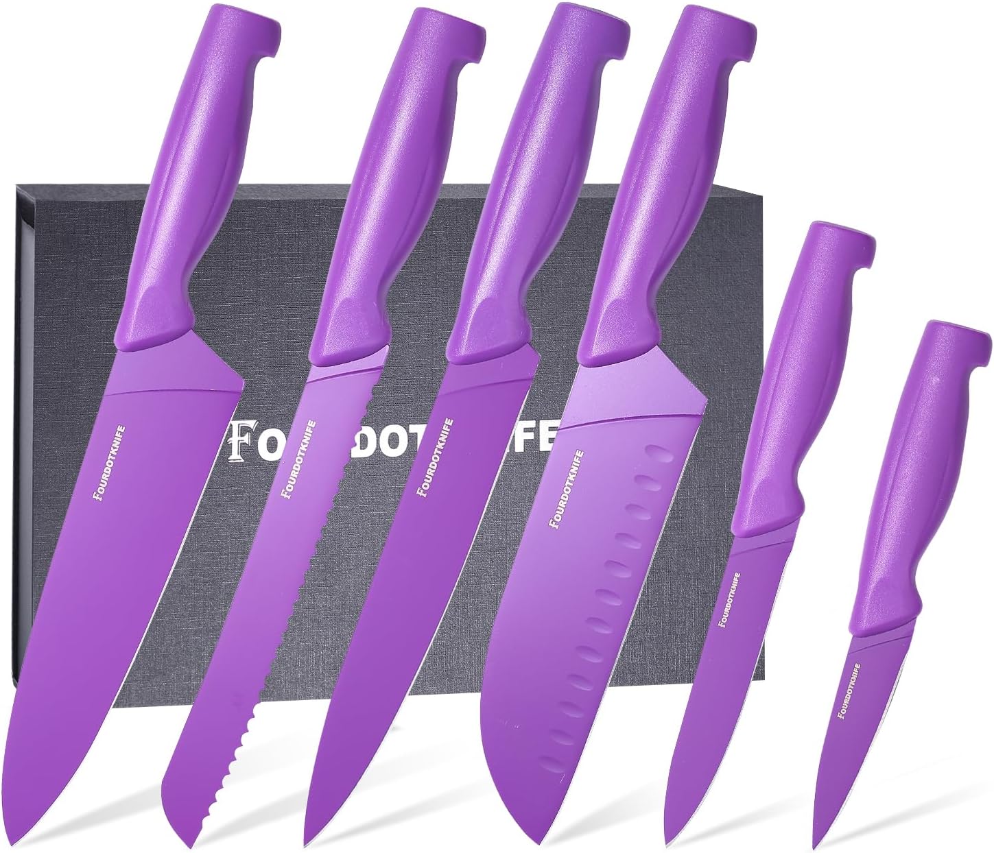 Amazon.com: FOURDOTKNIFE Purple knife set 6pcs Kitchen Knives Chef Set ...