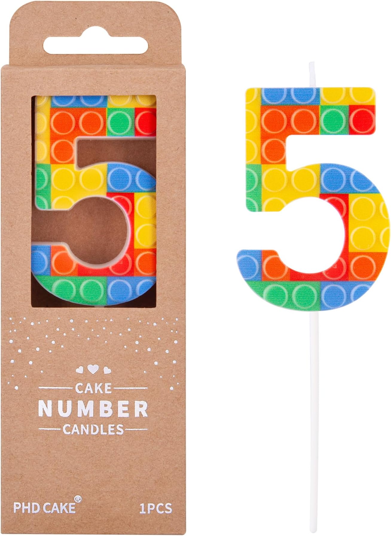 Amazon.com: Colorful Building Block Number 5 Candle 5th Birthday Candle ...