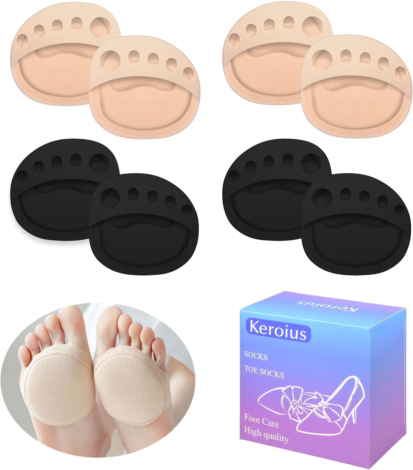 Amazon.com: Keroius Ball of Foot Cushions, 4 Pairs Honeycomb Fabric ...