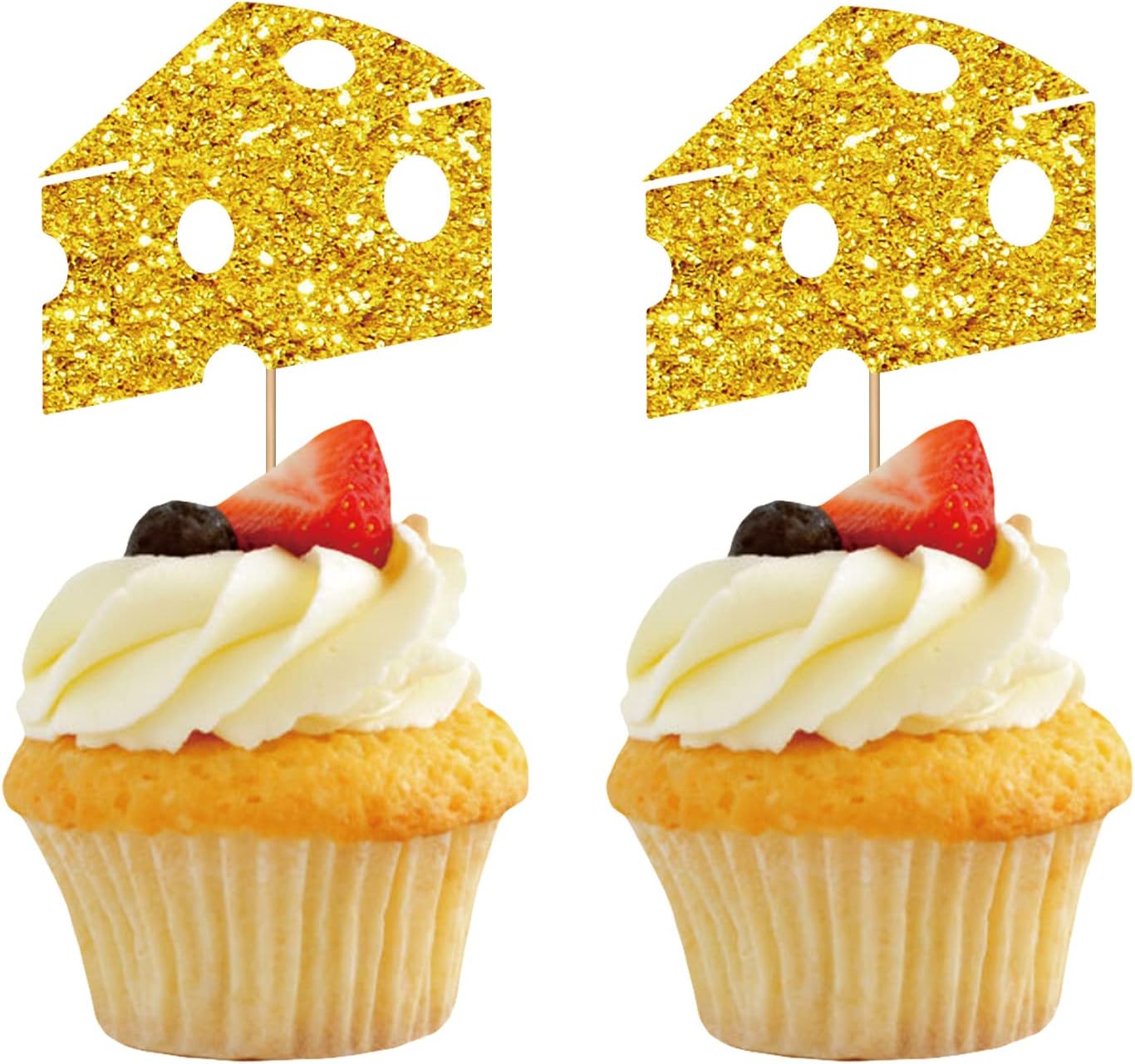 Amazon.com: 24PCS - Gold Cheese Cupcake Toppers, Gold Glitter Cheese ...