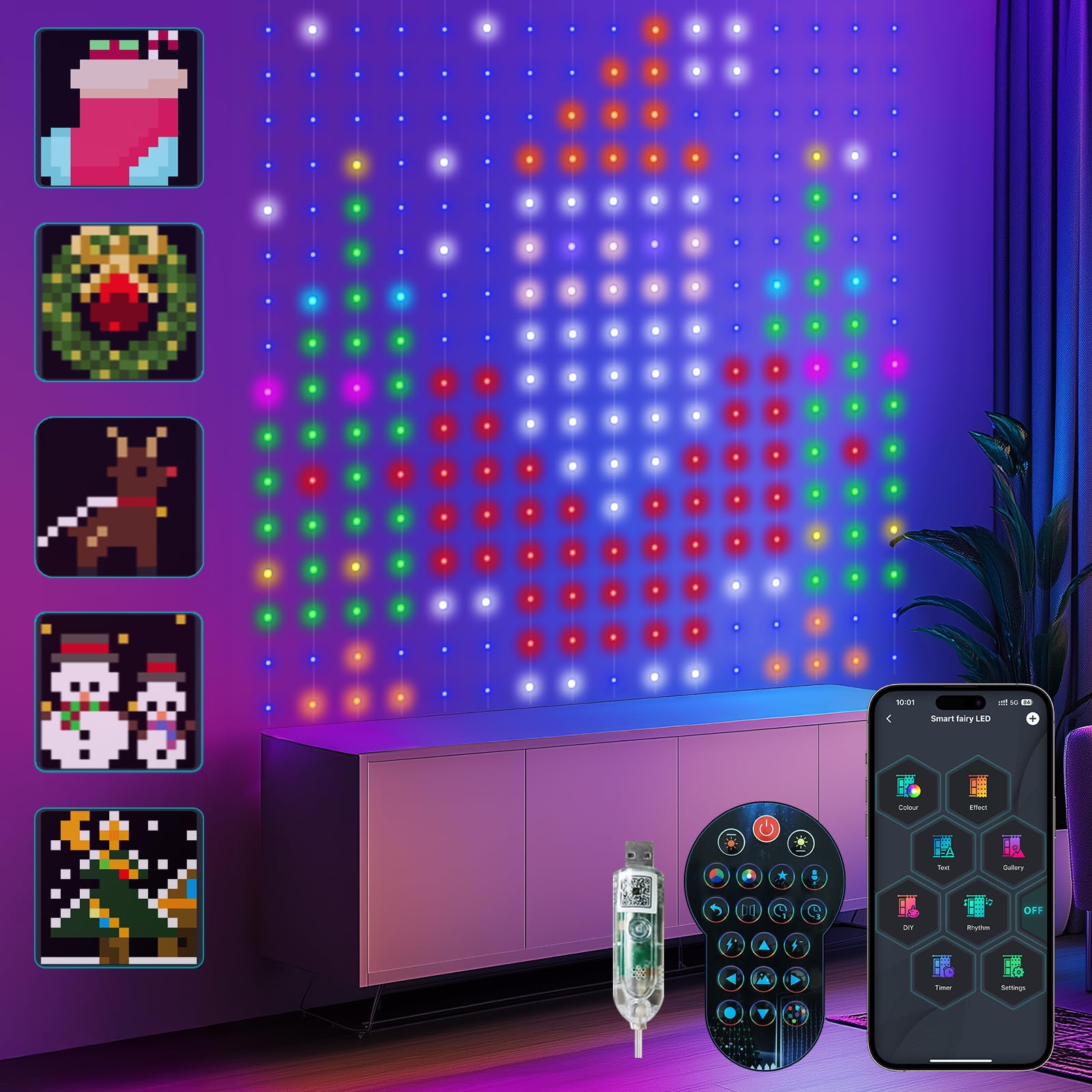 Amazon.com: Super RGB Smart Curtain Lights, 5.2x5.2Ft 256 LED Color ...