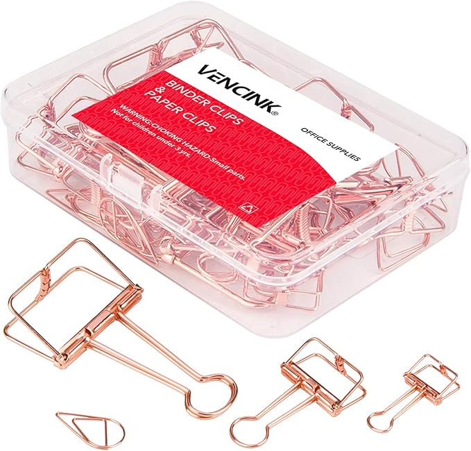 Amazon.com : Rose Gold Wire Binder Clips and Cute Paper Clips Set ...