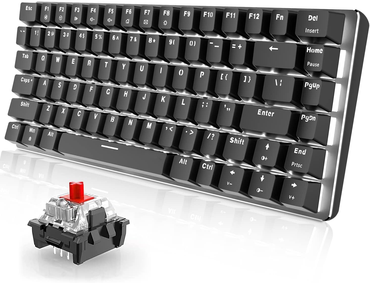 60% Mechanical Gaming Keyboard Hot Swappable Compact 82 Keys Wired Type ...