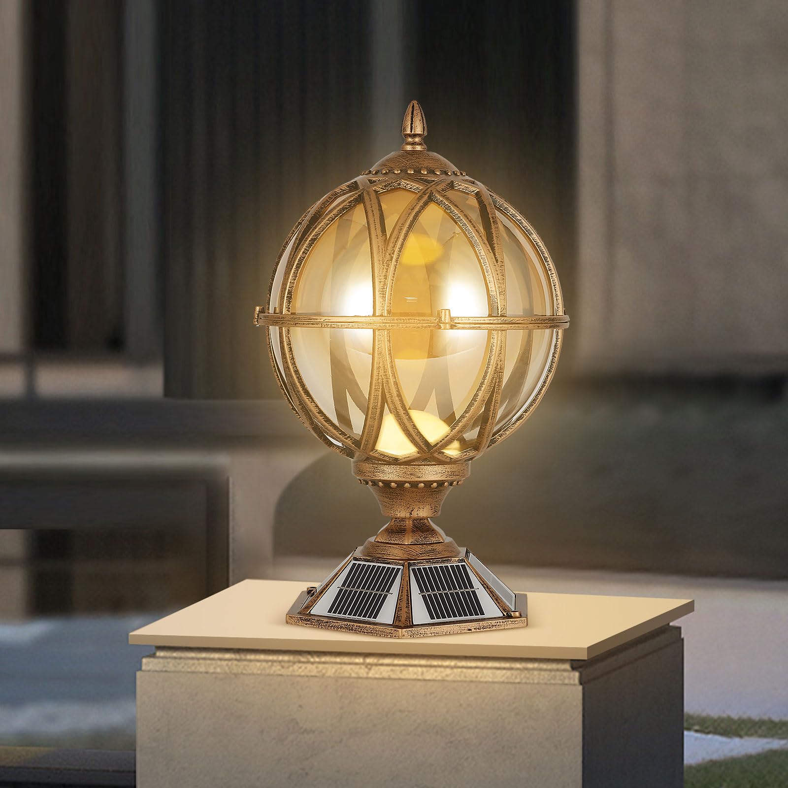 SLAWA Solar Post Cap Light Victorian Globe Outdoor Waterproof Fence Pillar Lamps Solar Energy ...