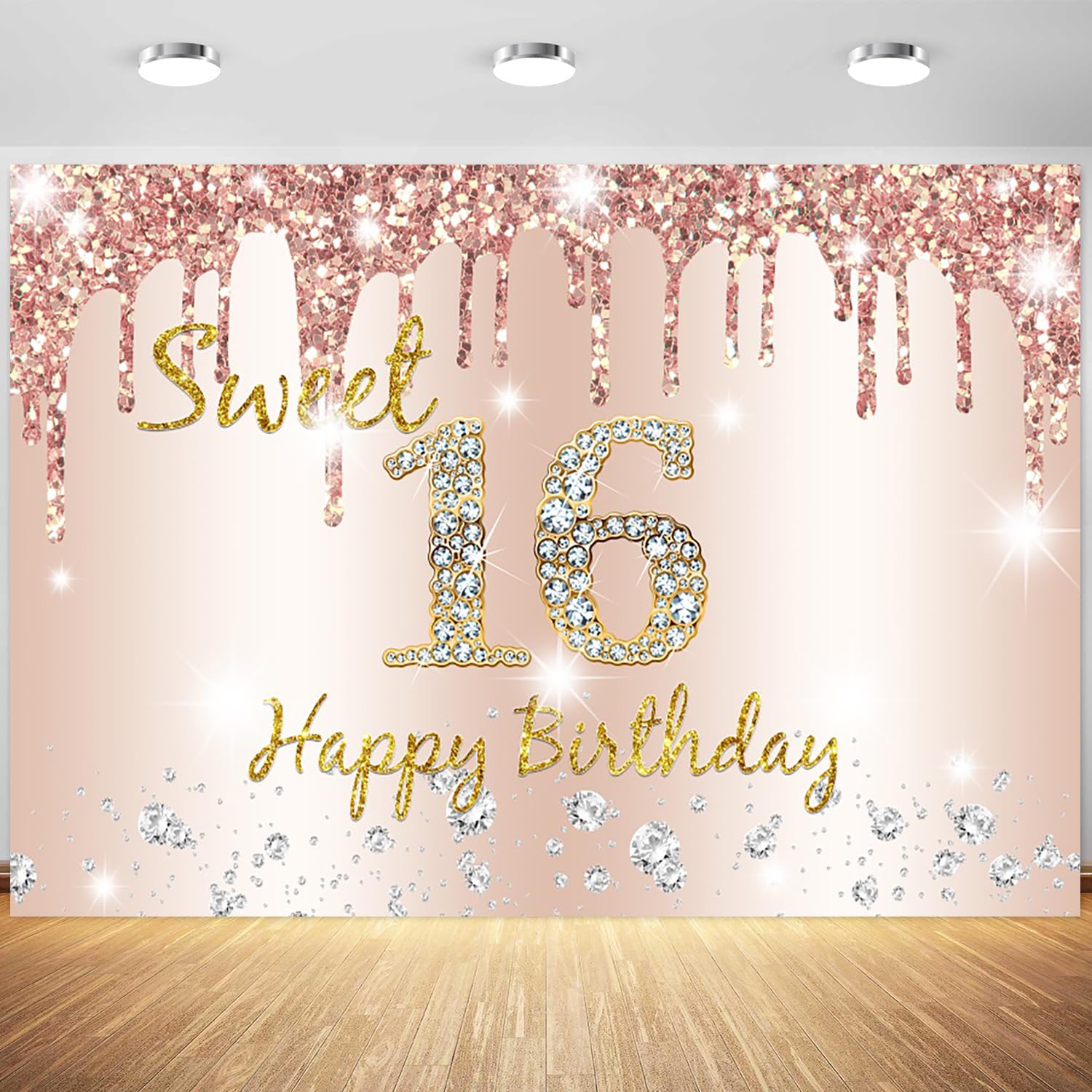 Amazon.com : 7x5ft Rose Gold Sweet 16 Backdrop for Girls Happy 16th ...