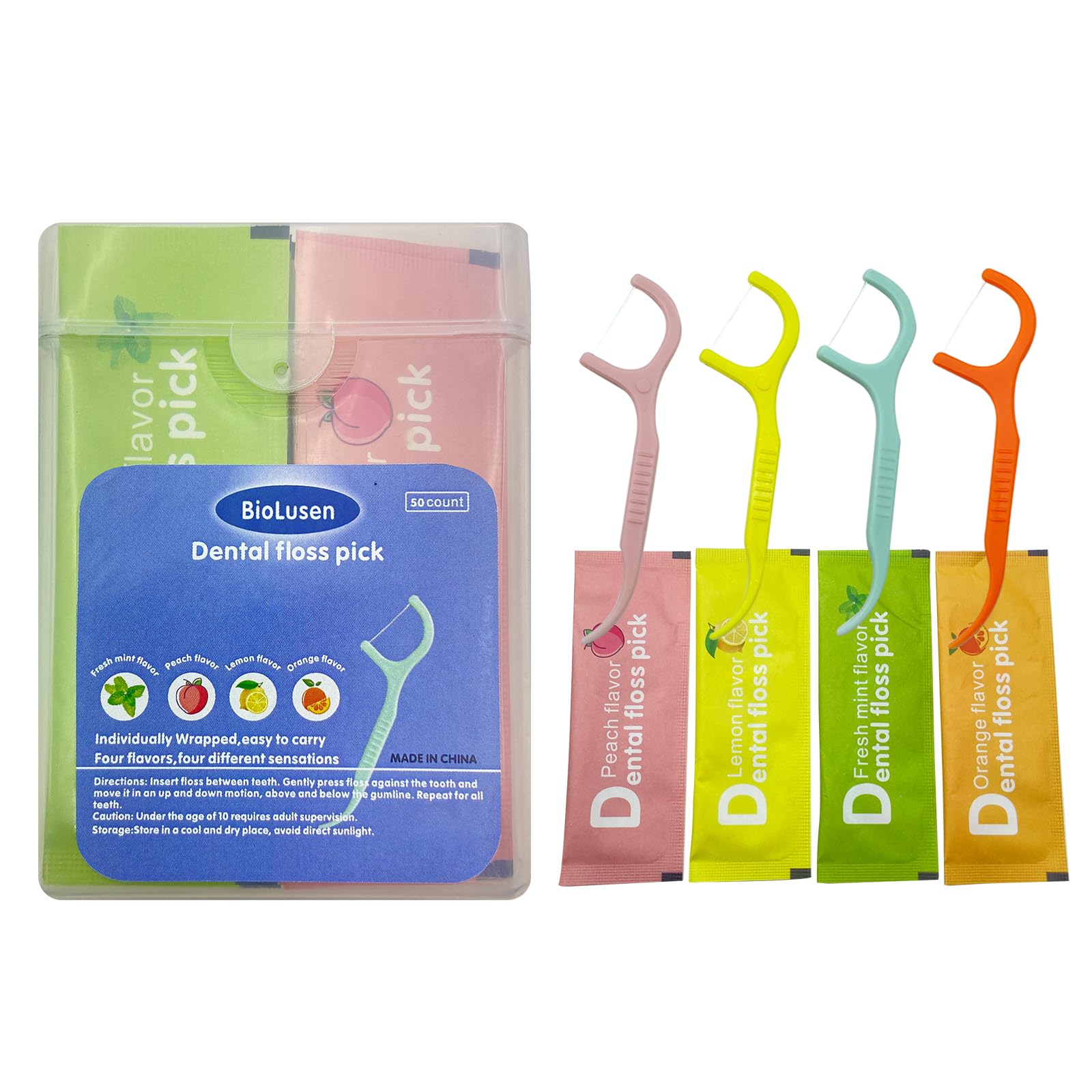 Amazon.com : Biolusen Individually Wrapped Dental Floss Picks,Oral Care ...