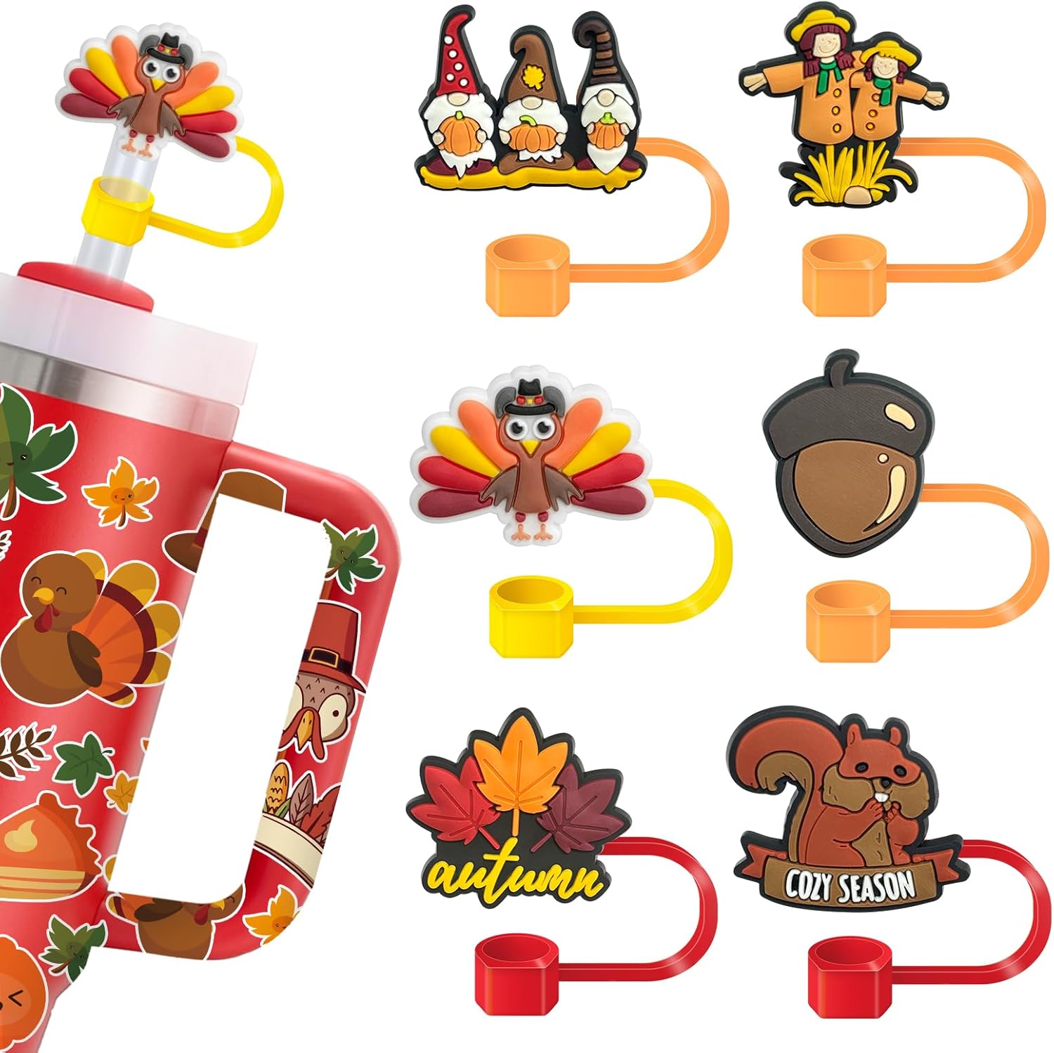 Amazon.com: 6PCS Thanksgiving Straw Covers Cap Fall Straw Toppers for ...