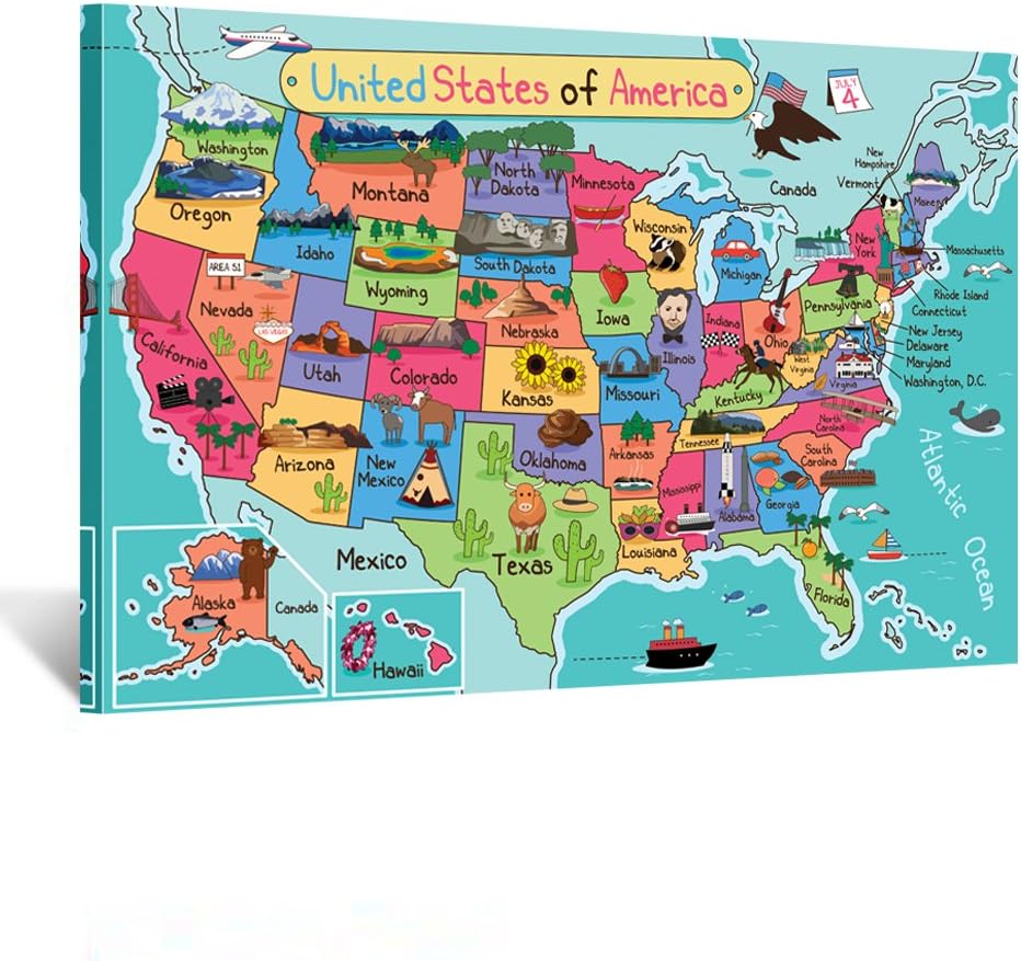 KREATIVE ARTS United States of America USA Kids Map Poster Art Prints ...