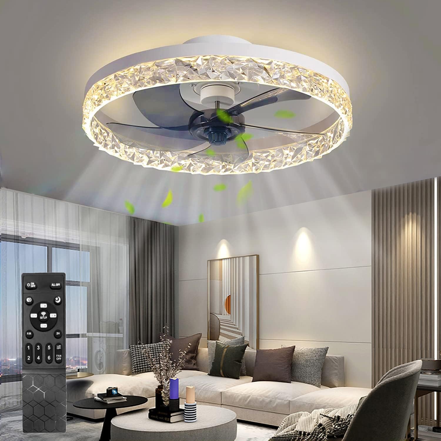 Amazon.com: 18.9" Enclosed Bladeless Ceiling Fan with Lights, Semi ...