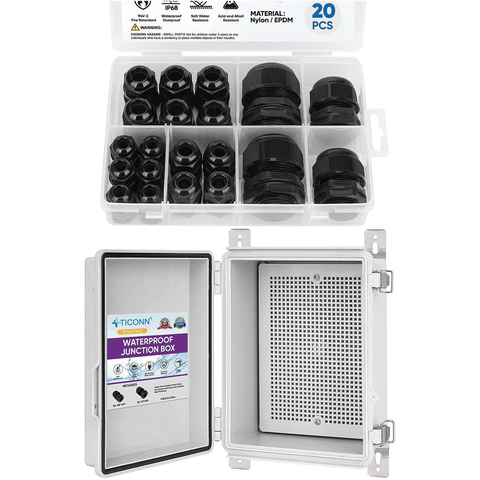 TICONN - Waterproof Electrical Junction Box+20 Pcs IP68 Waterproof ...