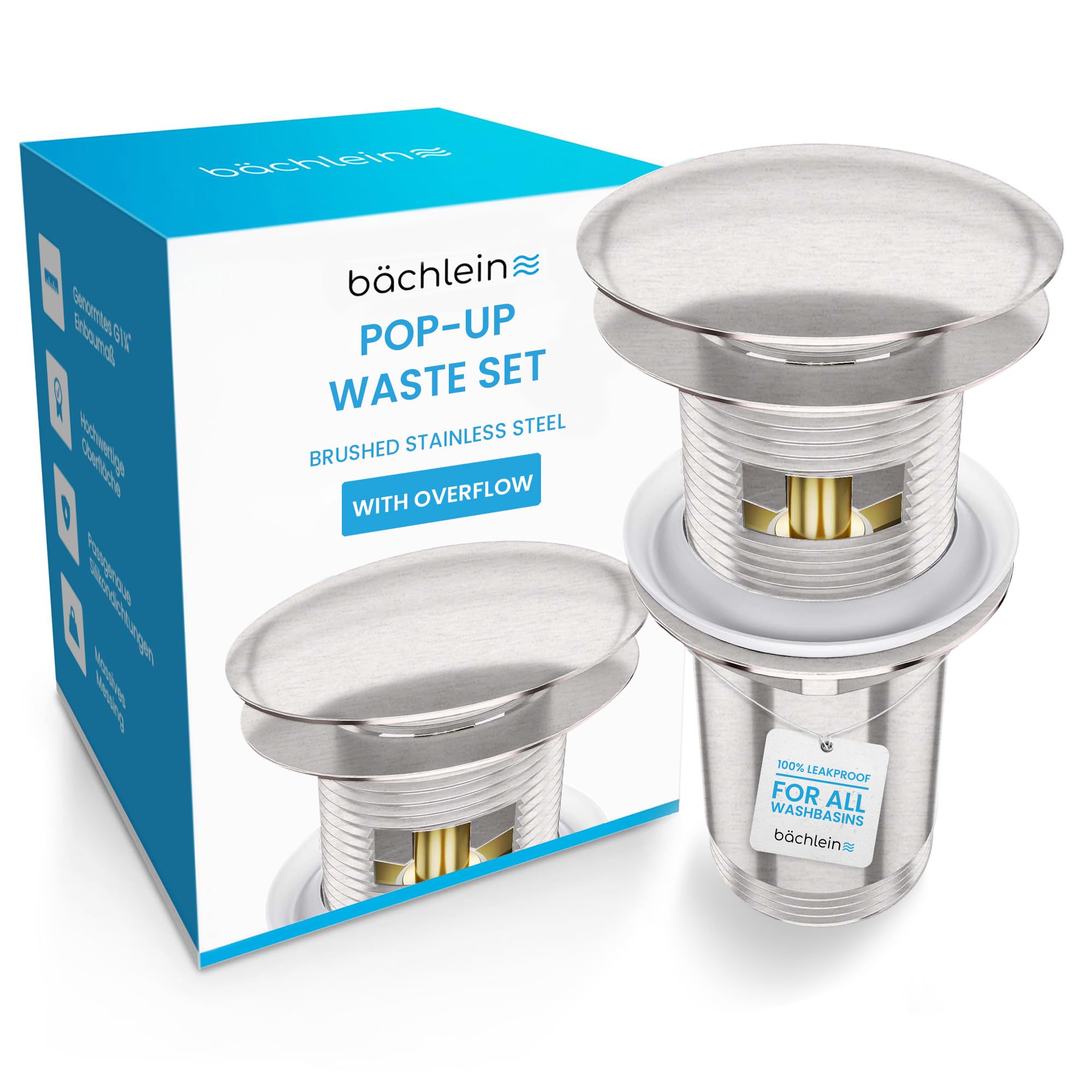 Bchlein Universal Drain Set with Overflow (Brushed Stainless Steel ...