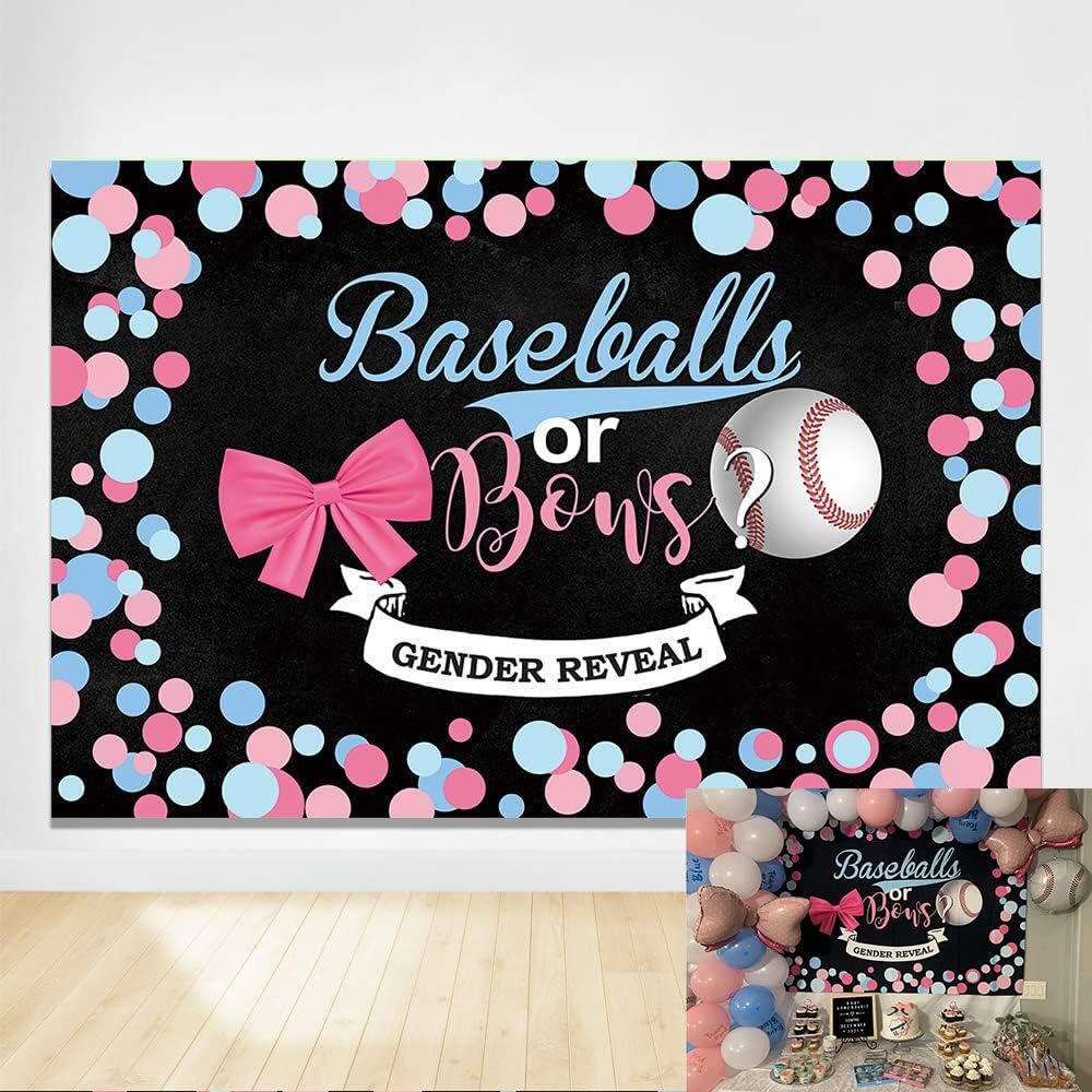Amazon.com : Funnytree Baseballs or Bows Gender Reveal Backdrop Boy or ...