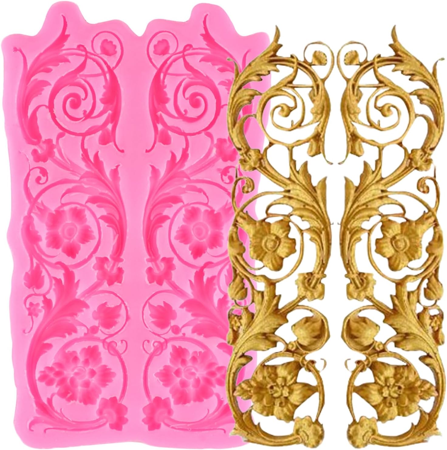 Amazon.com: YIHUOMOLDS Baroque Fondant Molds Scroll Border Lace ...