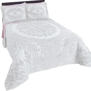 Amazon.com: Collections Etc Emily Chenille Bedspread with Textured Medallion Lattice & Scroll ...