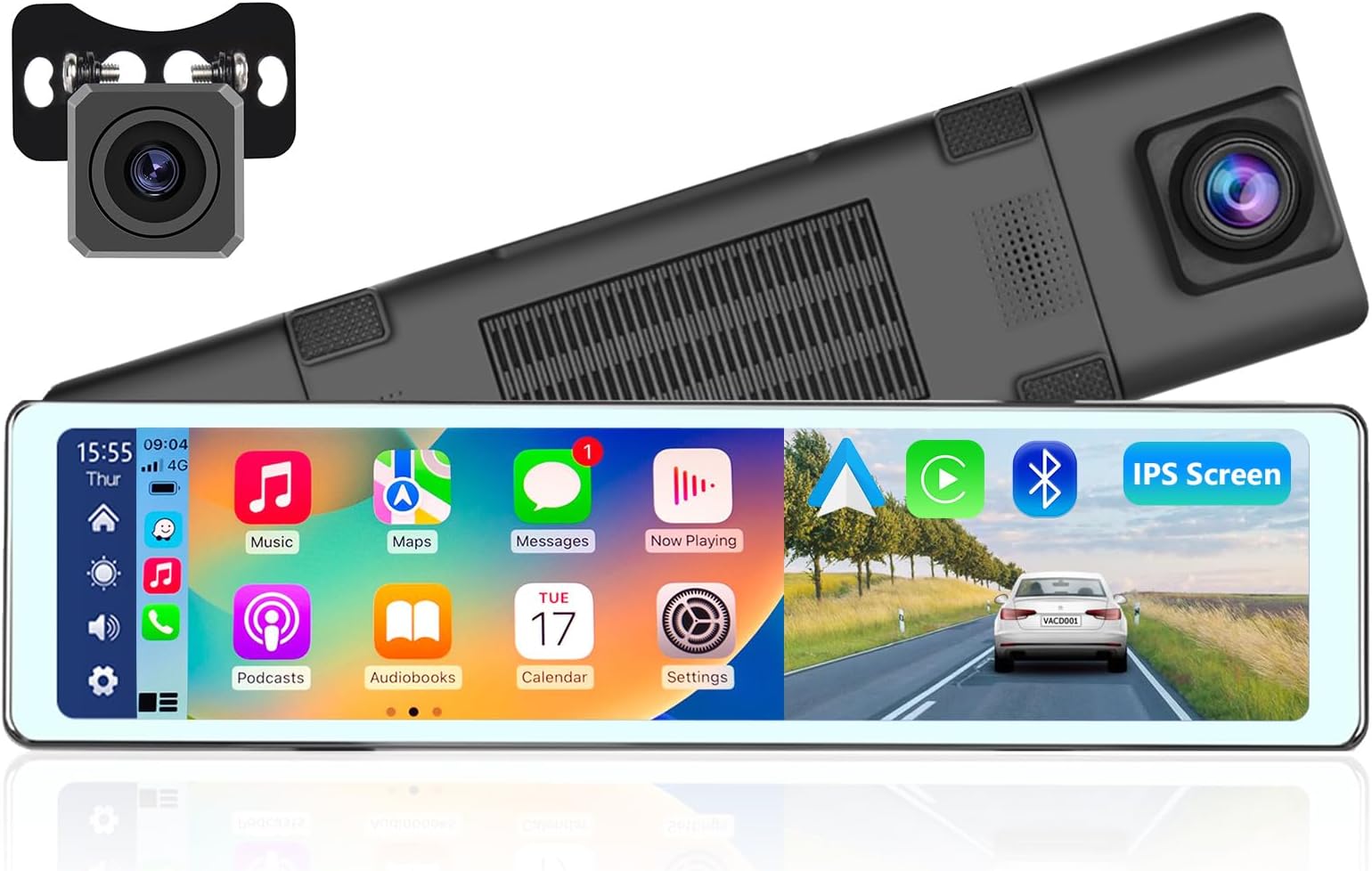 Amazon.com: Wireless Apple Carplay Android Auto Dash Cam Mirror, podofo ...