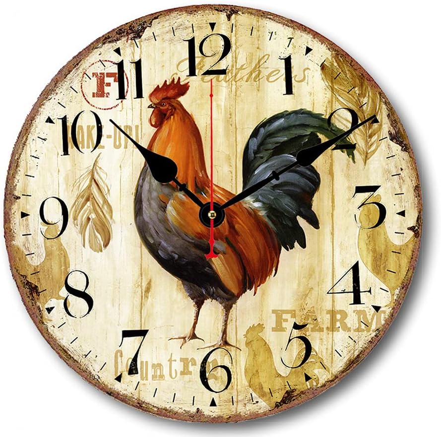 Amazon.com: Rooster Quartz Round Wall Clock - 11", HH311 : Home & Kitchen