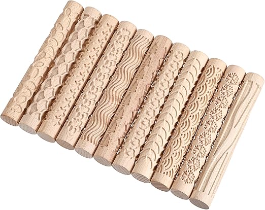 Amazon.com: OwnMy Set of 11 Wooden Clay Texture Rollers Handle Pottery ...