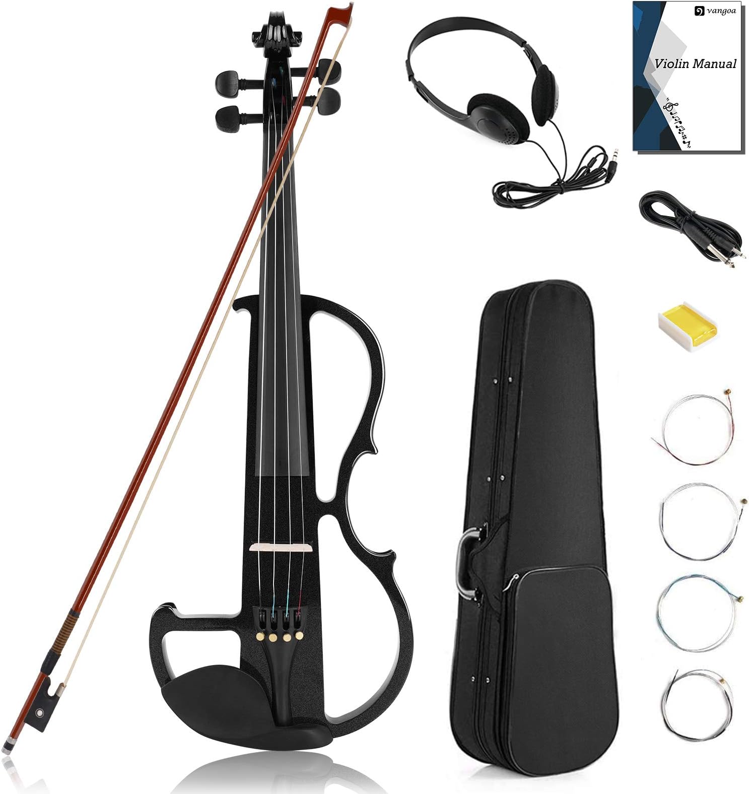 Amazon.com: Vangoa Electric Violin Full Size 4/4, Black Silent Electric ...