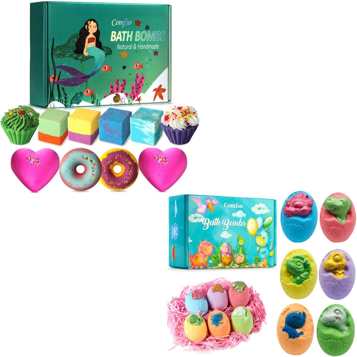 Amazon.com: 2 Sets of comfso Bath Bombs,10 pcs Kids Bath Bombs Gift Set & 6 pcs XL Dinosaur Bath ...