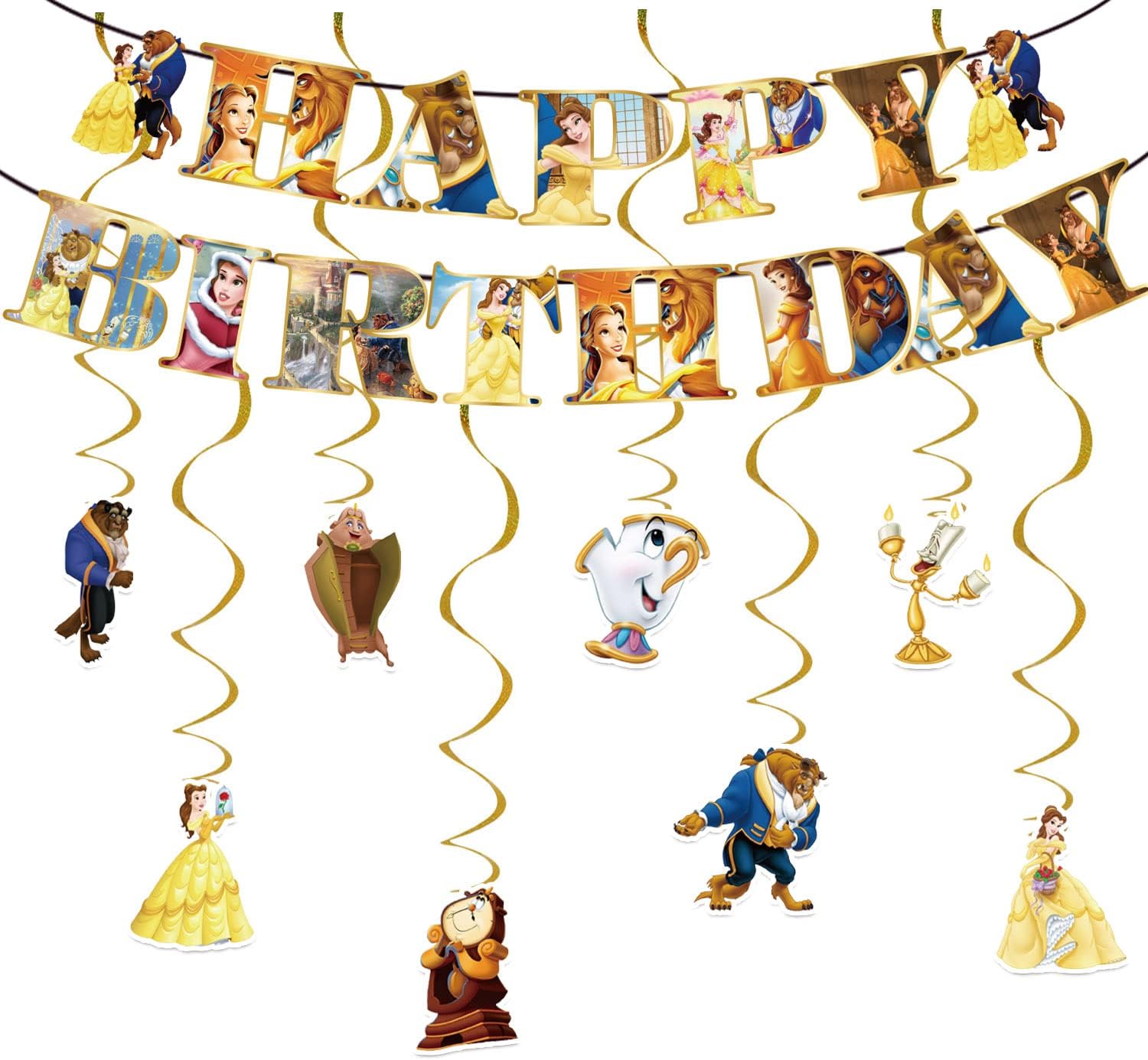 Amazon.com: Beauty and The Beast Birthday Party Supplies Banner and 8 ...