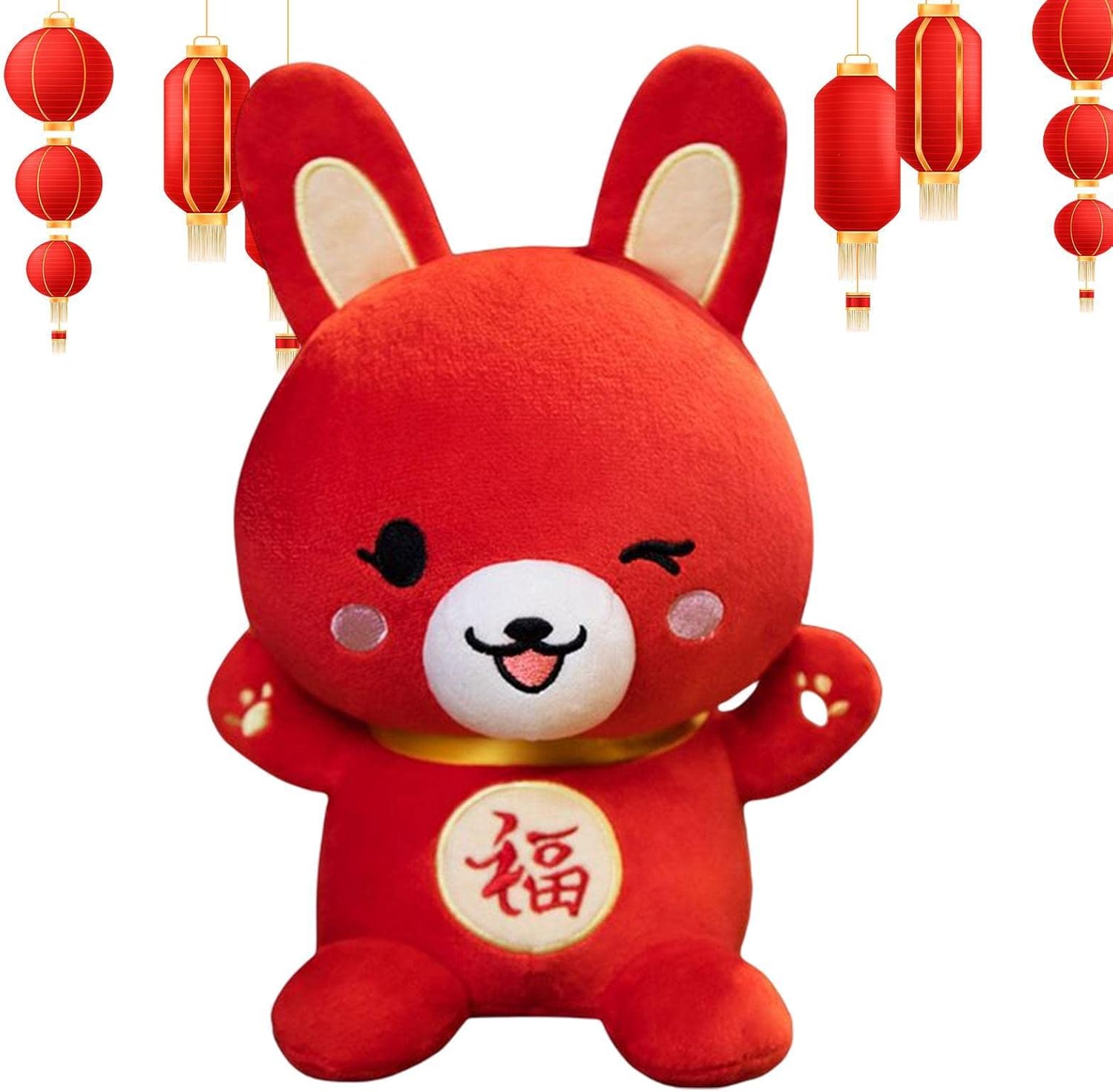 Bebi Chinese Zodiac Rabbit Plush Toy - PP Cotton Stuffed Red Rabbit ...