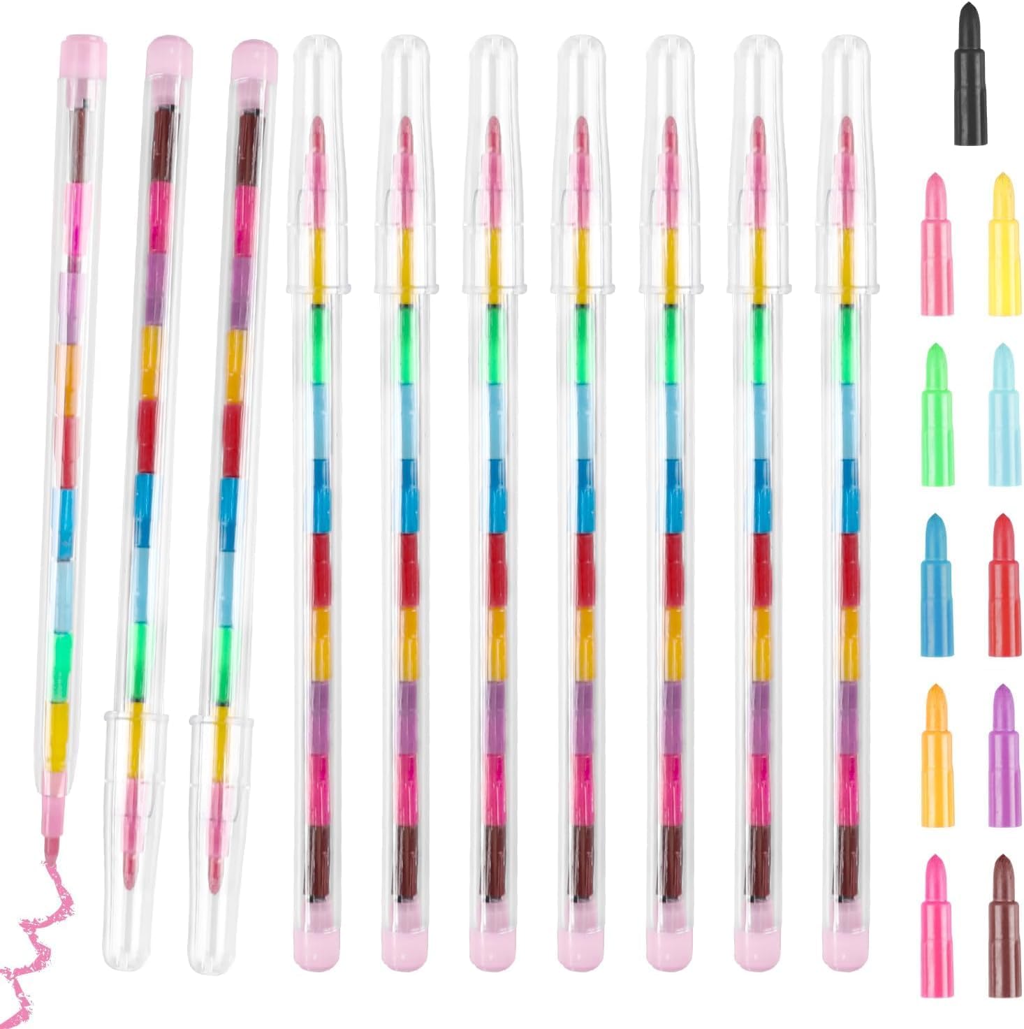 YeahBoom Wachsmalstifte,24PCS Stapelbare Buntstifte kinder ...