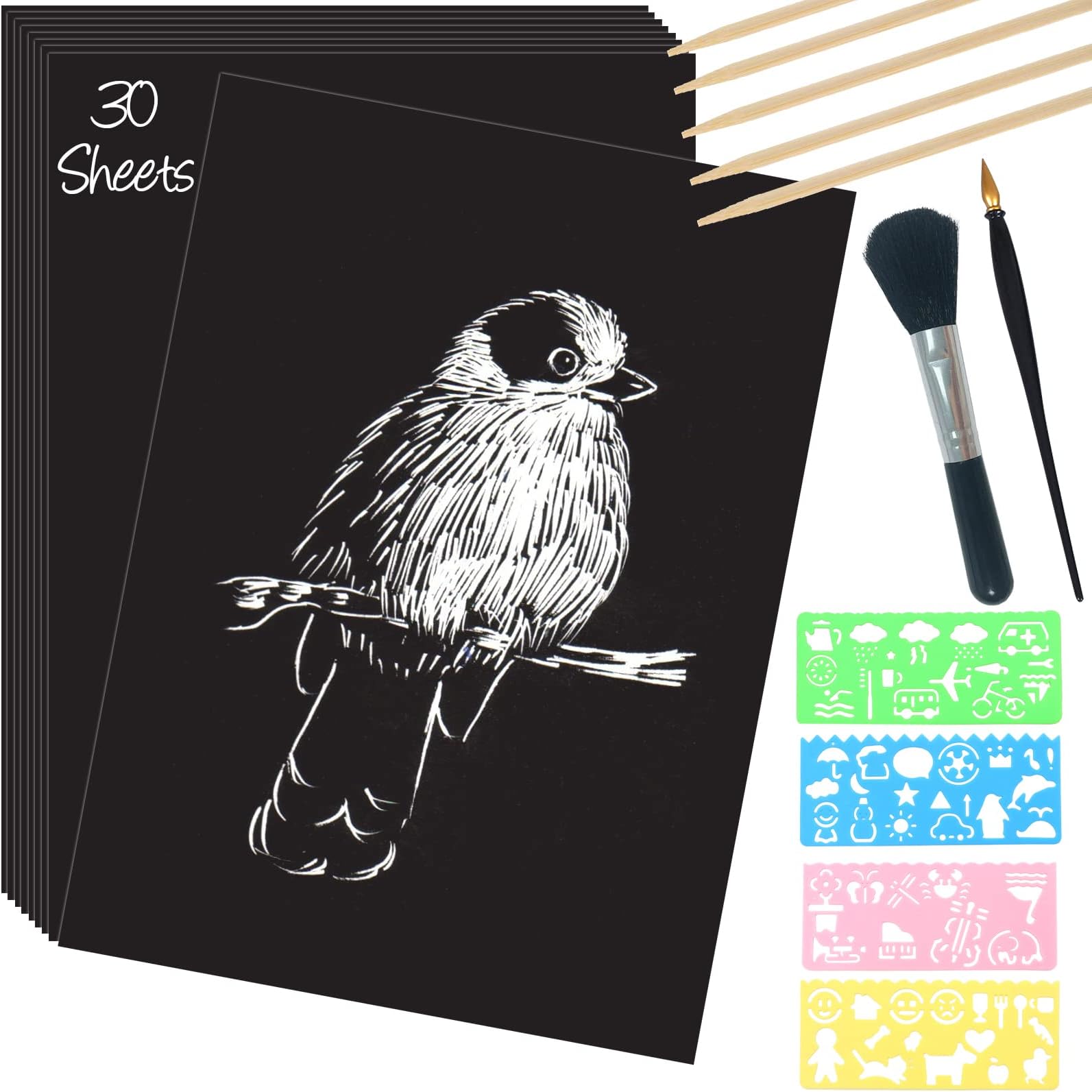Amazon.com: ZOCONE Scratch Paper Art Set, 30 Sheets 8x11in Black Coated ...