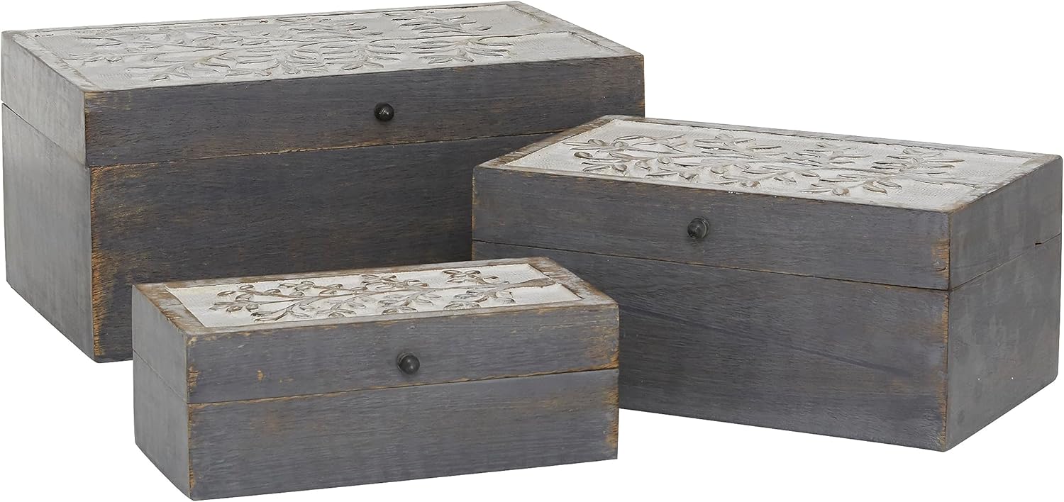 Amazon.com: Deco 79 Wood Floral Decorative Box Decorative Keepsake ...