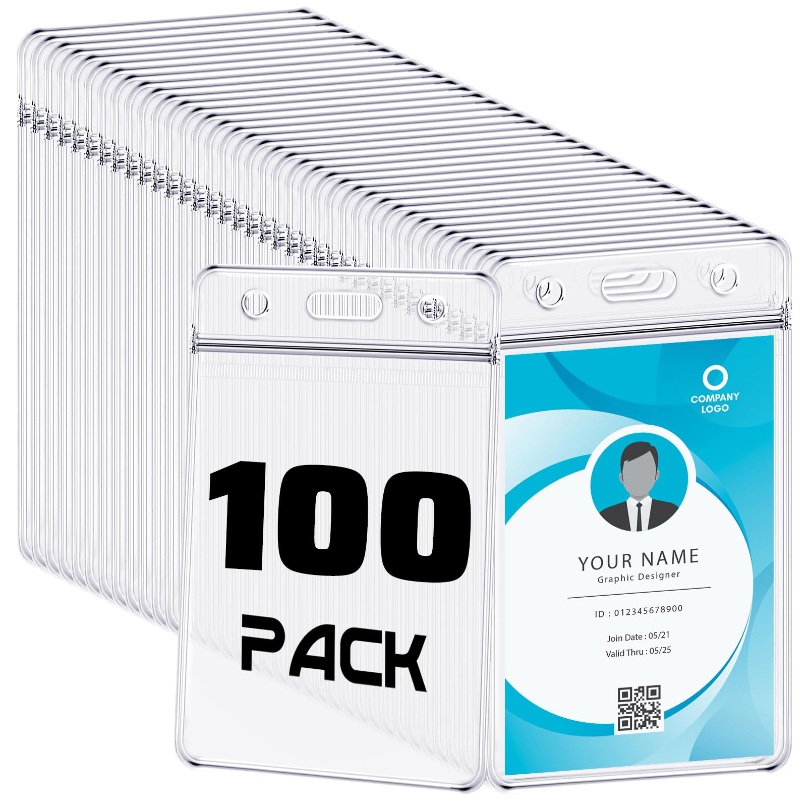Snapklik.com : 100 Pack Vertical ID Card Badge Holder Clear Plastic ...
