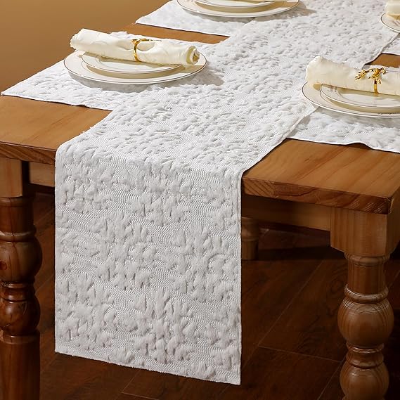 Amazon.com: Hahafelt Christmas White Snowflake Plush Table Runner with ...