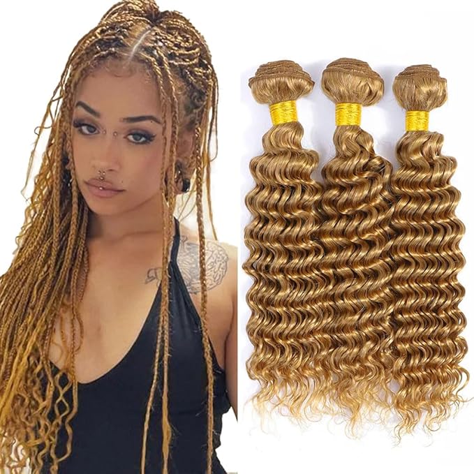 Amazon.com : 30 30 30 Inch Raivide Honey Blonde Deep Wave Bundles Human ...